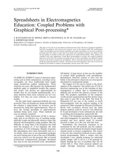 Spreadsheets In Electromagnetics Education Coupled Problems