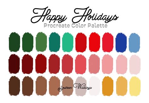 Happy Holidays Procreate Color Palette Holiday Winter Christmas Colors Procreate Swatches File
