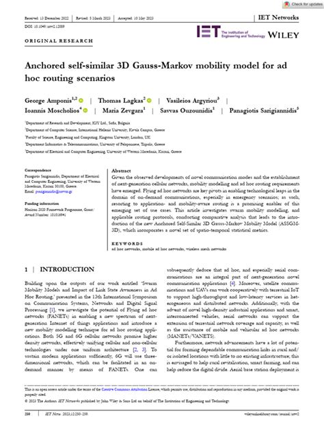 Iet Networks 2023 Anchored Self Similar 3d Gauss Markov Mobility Model For Ad Hoc Routing