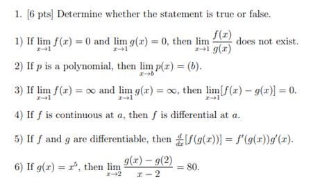 Solved 1 [6 Pts Determine Whether The Statement Is True Or