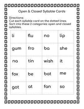 Open And Closed Syllable Types Sorting Activity By PhonoLovable Literacy