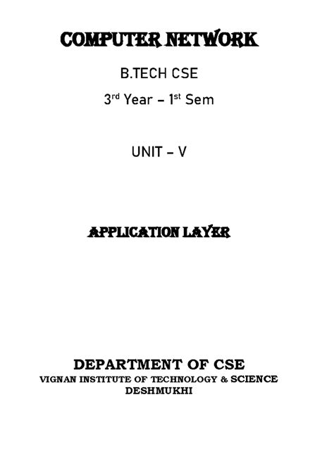 Unit V Application Layer Computer Network B Cse 3 Rd Year 1 St Sem Unit V Application