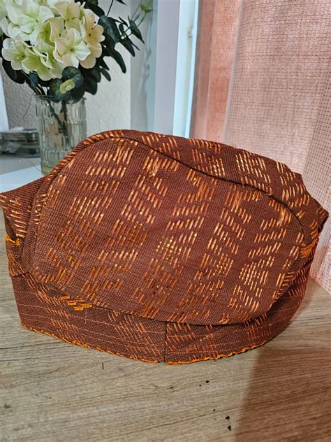 New Nigeria Burnt Orange Mens Embroidered Capfila In Aso Oke Etsy