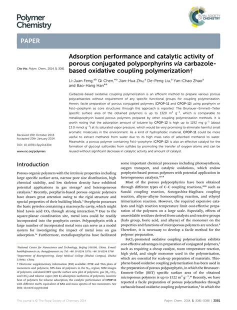 Pdf Adsorption Performance And Catalytic Activity Of Porous