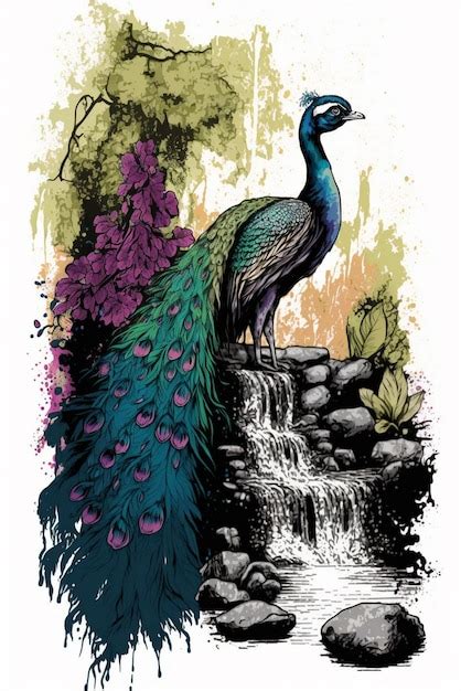 Premium Photo Watercolor Painting Of A Great Peacock