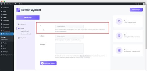 how to set up admin email contents in better payment wpdeveloper