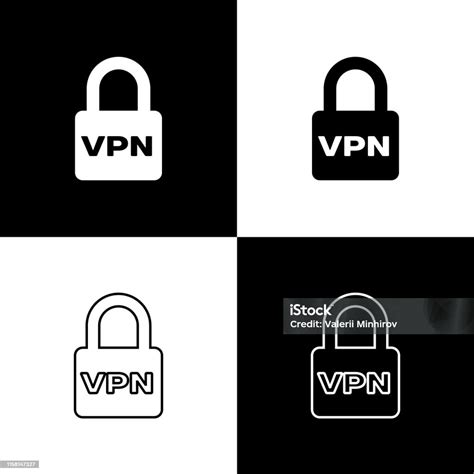 Set Lock Vpn Icons Isolated On Black And White Background Vector Illustration Stock Illustration
