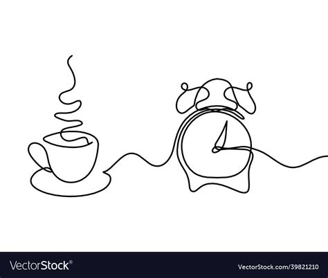 Abstract Alarm Clock With Hot Drink As Line Vector Image