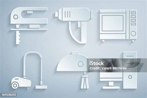 전기 믹서 전자 레인지 진공 청소기 컴퓨터 모니터 산업용 건조기 및 퍼즐 아이콘을 설정하십시오 벡터 3차원 형태에 대한 스톡 벡터 아트 및 기타 이미지 Istock