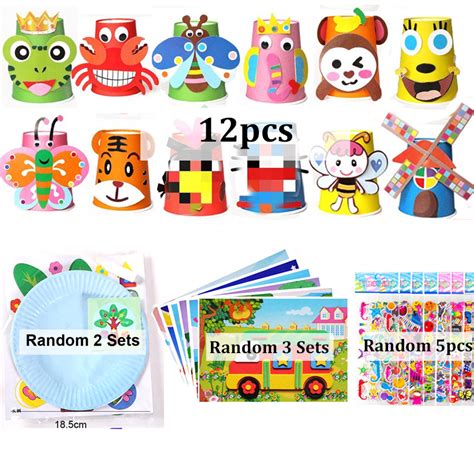22pcs เด็ก3d Diy ถ้วยกระดาษทำด้วยมือสติกเกอร์วัสดุชุดทั้งชุดเด็กอนุบาลโรงเรียน Art Craft ของเล่น