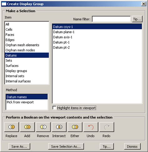 213 Selecting Datum Geometry For Display Groups