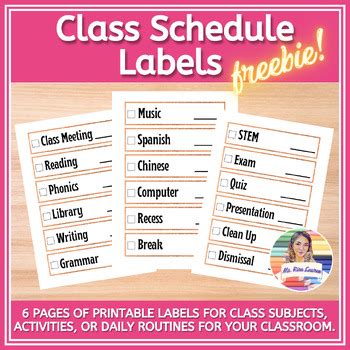 Class Schedule Labels By Ms Risa Lauren TPT