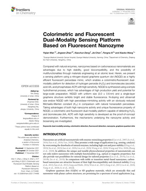 Pdf Colorimetric And Fluorescent Dual Modality Sensing Platform Based On Fluorescent Nanozyme