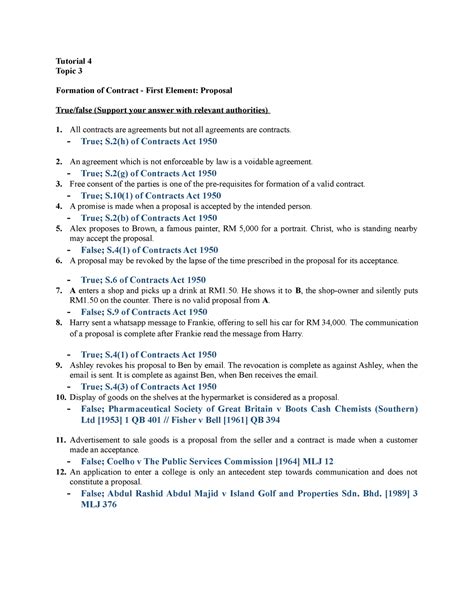 339736 Tut 4 Topic 3 Part A Tutorial 4 Topic 3 Formation Of Contract First Element