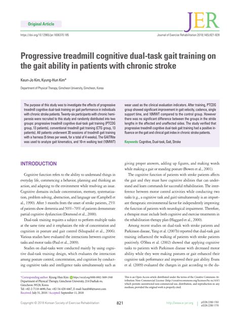 Pdf Progressive Treadmill Cognitive Dual Task Gait Training On The Gait Ability In Patients