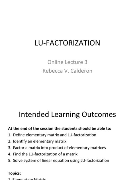 Lu Factorization Pdf
