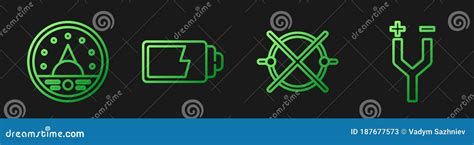 Set Line Electric Circuit Scheme Ampere Meter Multimeter Voltmeter Battery Charge Level