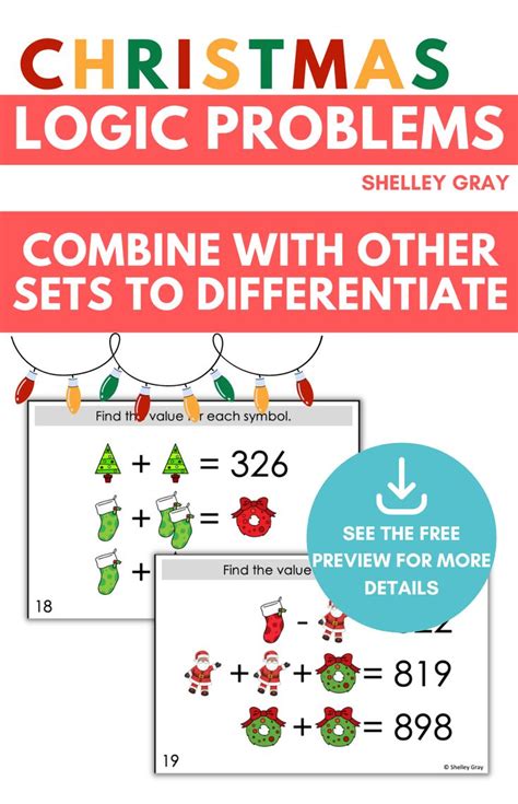 Christmas Math Logic Problems Puzzles For Addition And Subtraction Within 1 000 Logic Problems