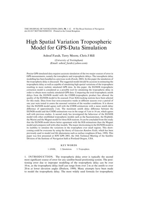 pdf high spatial variation tropospheric model for gps data simulation