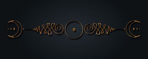 골드 Unalome 초승달 기호 깨달음의 길을 나타내는 삼중 여신 기호 황금 손으로 그린 Yantras 아이콘입니다 골드 태양 잉크 드로잉 검은 배경에 고립 된 벡터