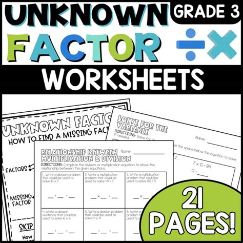 Unknown Factor Worksheets Solve For The Variable Missing Factor