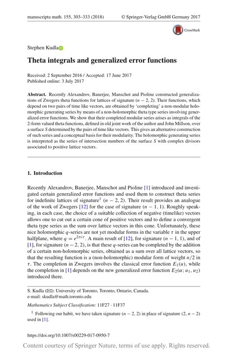 Theta Integrals And Generalized Error Functions