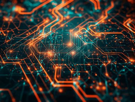Glowing Circuit Board With Blue And Orange Lines Stock Image Image Of Dynamic Lines 320030921