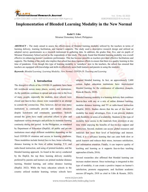 Pdf Implementation Of Blended Learning Modality In The New Normal