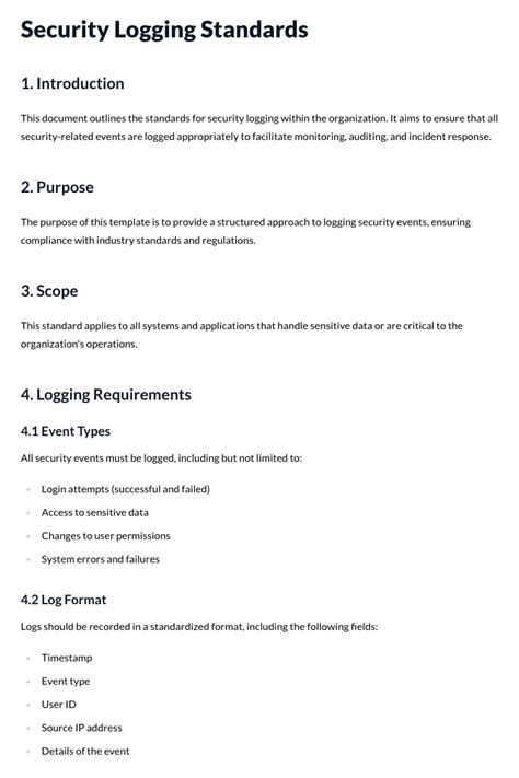 Security Logging Standards Template Template Collaborative Docs For Teams