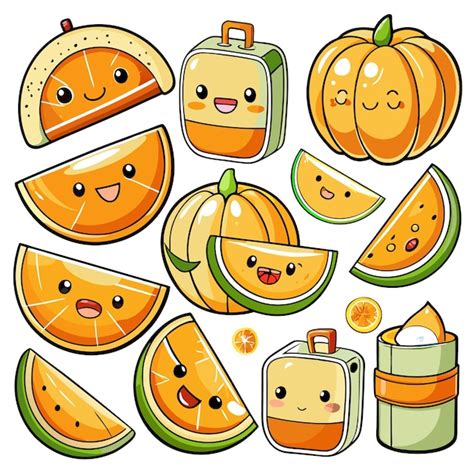 Cute Illustrations Of Orangethemed Food Items And Objects Premium Ai