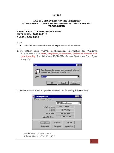 Itt300 Lab1 Pdf Ip Address Computer Network