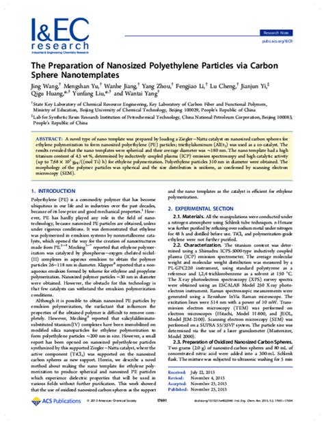 Pdf The Preparation Of Nanosized Polyethylene Particles Via Carbon
