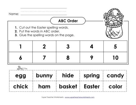 Abc Order Cut And Glue A Easter Printable Spelling A Lista Easter