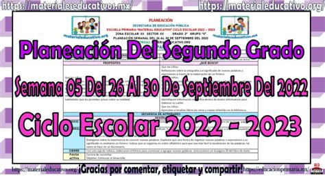 Planeación Del Segundo Grado De Primaria De La Semana 05 Del 26 Al 30
