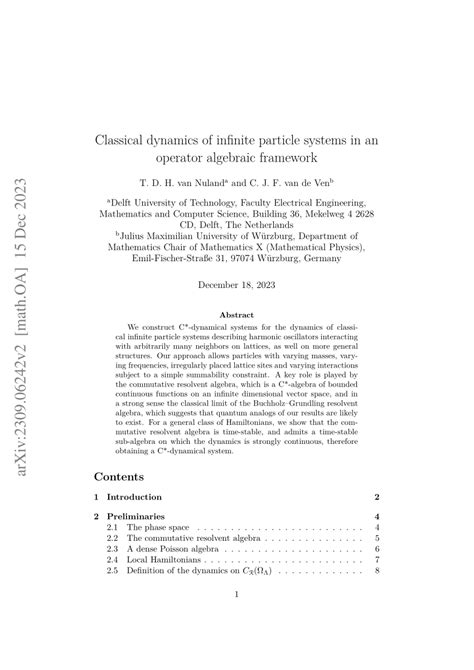 Pdf Classical Dynamics Of Infinite Particle Systems In An Operator
