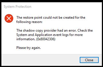 Fix Cannot Create Restore Point Error X Microsoft Watch
