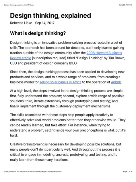 Design Thinking Explained Mit Sloan Pdf