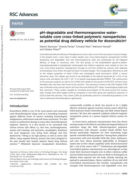 Pdf Ph Degradable And Thermoresponsive Water Soluble Core Cross