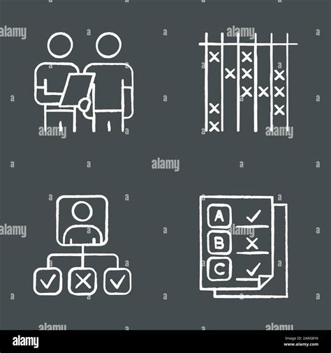 Survey Chalk Icons Set Interview Questioning Checklist Mark Info