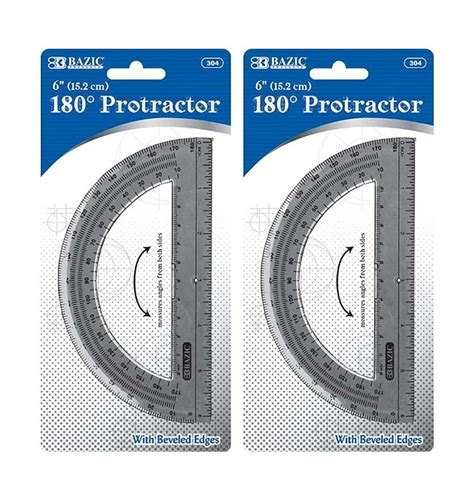 Bazic 각도기 반원형 152cm6인치 180도 플라스틱 수학 각도기 기하학 측정 눈금자 세트 티몬