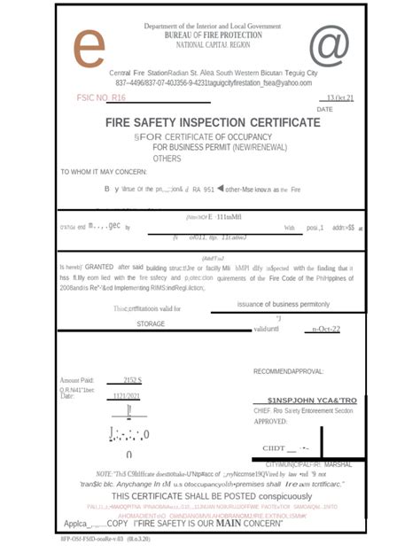Sample Fsic Certificate Pdf Firefighting Fires
