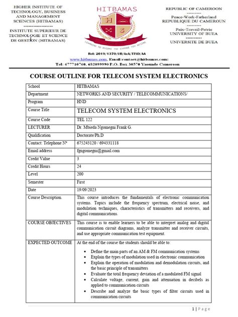 Course Outline For Telecom System Electronics Pdf Frequency Modulation Modulation