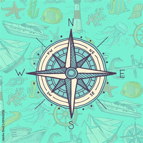 Vector Colored And Sketched Compass Stock Vector Adobe Stock