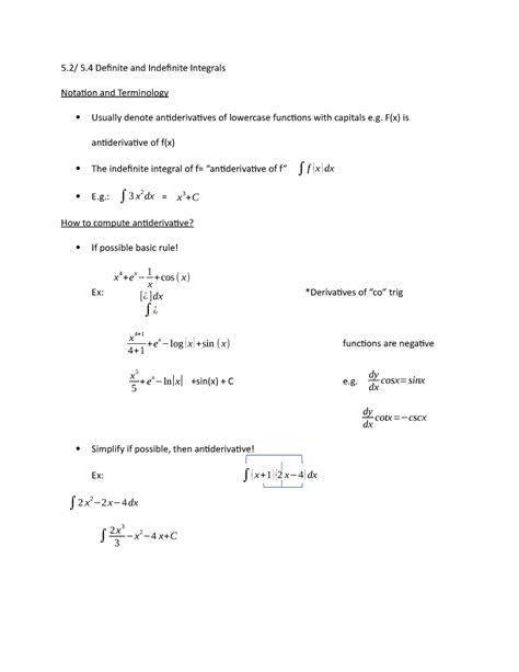 Calc Notes 1 Talking About The Basics Of Antiderivatives And How To