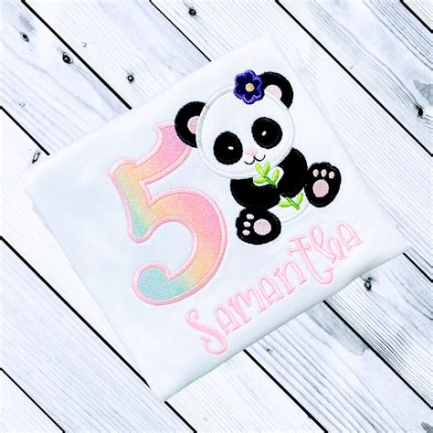 Girls Panda Personalized Birthday Shirt Panda Embroidered Birthday