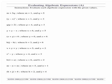 Writing And Evaluating Expressions Worksheet Chessmuseum Template Library