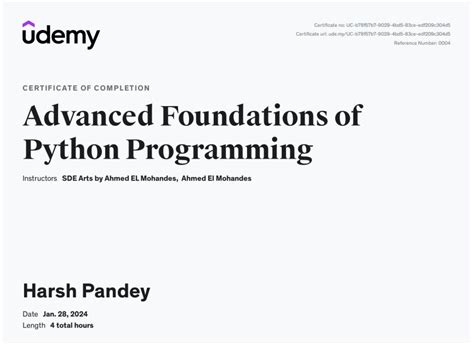 completed python fundamentals course at udemy harsh pandey posted on