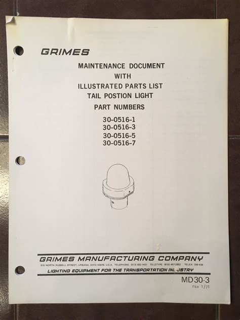 Grimes Tail Position Light 30 0516 Series Maintenance And Parts Manual