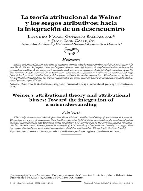 Navas Et Al 1995 Weiner S Attributional Theory And Attributional Biases