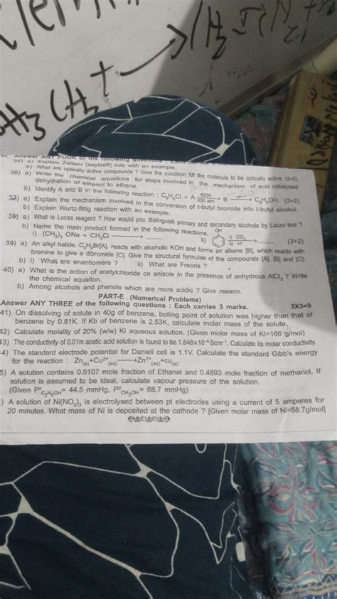 B Explain Zaitsev Saytzeff Rule With An Example 36 A Write The Opti